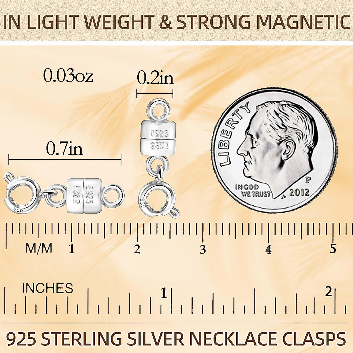 Qulltk 925 Sterling Silver Magnetic Necklace Clasps and Closures,Mini Bracelets Clasp Converter Gold and Silver Chain Extender for Jewelry Making Supplies