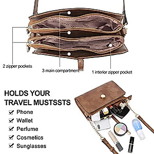 CLUCI Leather Crossbody Bags for Women Small Vintage Shoulder Purses Travel Bag Adjustable Strap Two-Tone Brown
