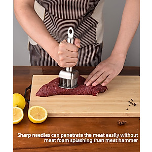 Aliglow 304 Stainless Steel Meat Tenderizer Needle Meat Hammer Mallet Tool Pounder For Tenderizing and Pounding Steak, Beef Pork Chicken BBQ And Poultry