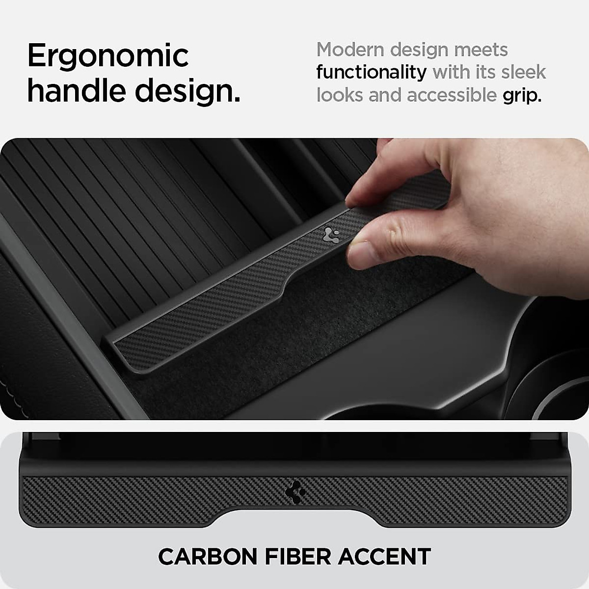 Spigen Center Console Organizer Tray Designed for Tesla Model 3 & Y 2025/2024/2023 with Smooth Slide Technology [Not Compatible with Tesla Model 3 2025/2024 Refresh (Highland)] (Carbon Edition)