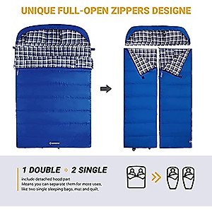 KingCamp Camping Double Sleeping Bags, 3 Season Cotton Flannel Lining Double Layer Sleeping Bag 2 Person Couple Waterproof Lightweight Backpacking Hiking Outdoors with Pillow and Carry Bag Queen Size