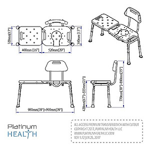 Bath Transfer Bench with Cutout Shower Seat, Deluxe All-Access Chair for Tub and Shower Transfers, Raised Toilet Seat for Seniors and Elderly Bathroom, Adjustable Height, Includes Insert, Blue