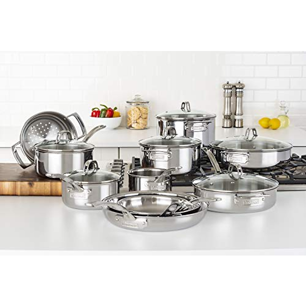 Viking Culinary 3-Ply Stainless Steel Cookware Set, 17 piece | Includes Pots & Pans, Steamer Insert & Glass Lids | Dishwasher, Oven Safe & 304 Stainless Steel Kitchen Utensil Set