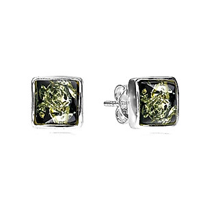 Ian and Valeri Co. Amber Green Sterling Silver Stud Square Earrings