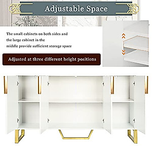 XD Designs Modern Luxury 60'' Large Storage Cabinet with Gold Metal Handles & Legs, Kitchen Buffet Cabinet Console Entryway Table with Adjustable Shelves for Living Room Kitchen (White-F)