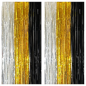 KatchOn, XtraLarge Silver Black and Gold Backdrop - 8x3.2 Feet, Pack of 2 | Black Gold and Silver Party Decorations |Graduation Decorations, The Notorious One Birthday Decorations for Boys