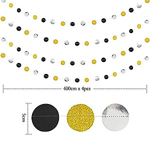 Decor365 Gold Back Circle Dots Garland Streamers Party Decorations Glitter Black Hanging Streamer Banner Backdrop Decoration for Birthday/Wedding/New Year/Gruaduation