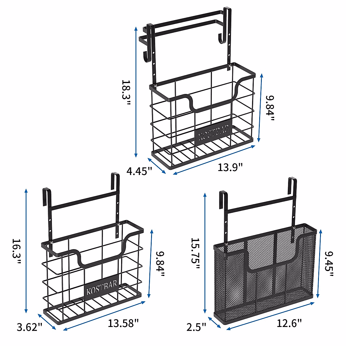 KOSTBAR Over The Cabinet Door Organizer, Cutting Board Organizer With Towel Rack, Wall Mount Storage Basket, Kitchen Cabinet Organizer For Baking Sheet, Cookie Sheet, Plastic Wrap 3 Pack