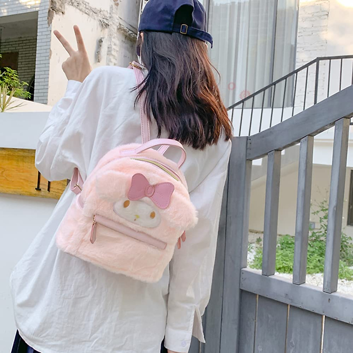 Cute Cartoon Bag with Plush Pendant Backpack for Girls, Anime Accessories Kawaii mini Backpack