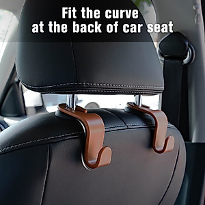 GaRhomxy Car Seat Headrest Hooks, 4 Pack Universal Auto Car Back Seat Hook Organizer for Purse Coat, Brown