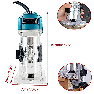 Cozyel 110V 800W Palm Router Electric Hand Trimer Wood Router 1/4" Collets Woodworking Tool Laminate Trimer, Blue