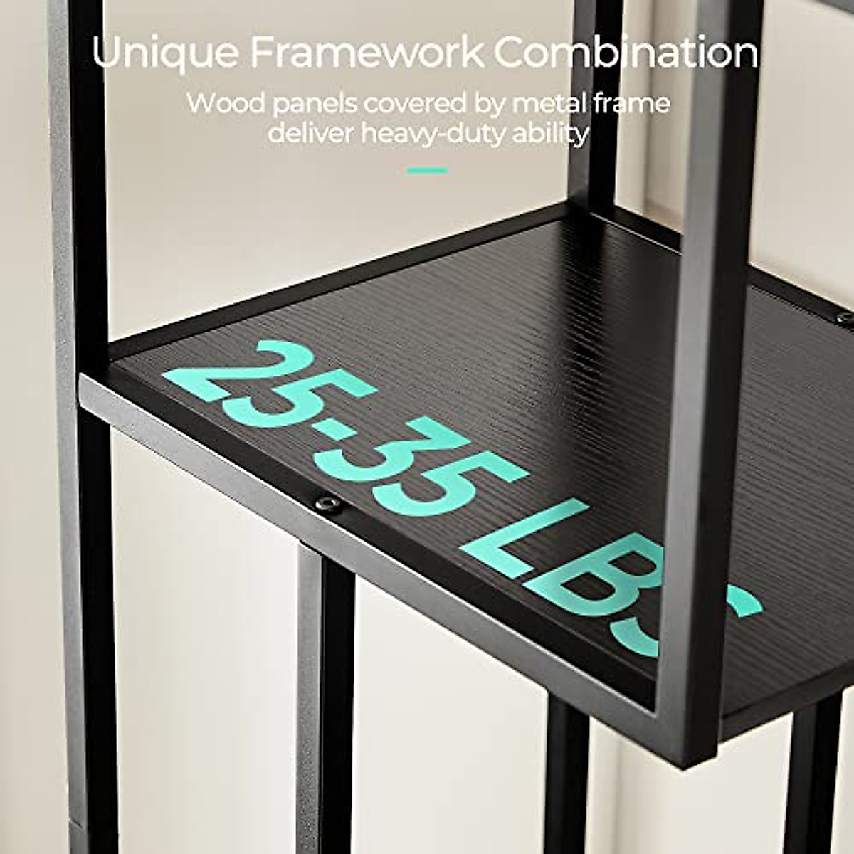 LINSY HOME Bookshelf, 5 Tier Wood and Metal Book Shelf, 68 Inches Display Tall Bookcase, Open Display Shelves for Living Room Bedroom Home Office, Black