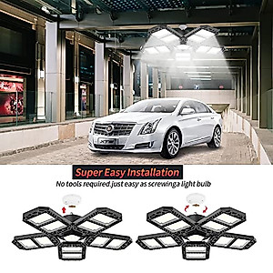 Rufbjkd LED Garage Light,300W Deformable LED Garage Ceiling Light with 5 Adjustable Leaf,Super Bright LED Shop Light With10+1 Glow Panels, Lighting for Garage Basement Warehouse,E26/E27 Base (2 Pack)