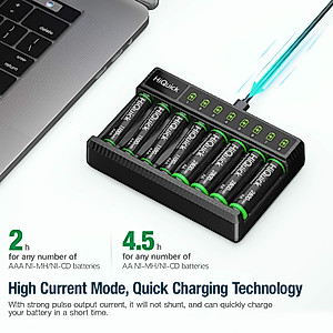 HiQuick 8 Bay Smart Battery Charger with 4AA and 4AAA Battery + 4 AA 4 AAA Rechargeable Batteries
