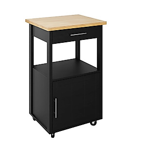 Shintenchi Kitchen Island Cart with Storage,Rolling Kitchen Island Side Table on Wheels with Worktop,Single Door Storage Cabinet and Drawer for Kitchen,Dinning Room, Black