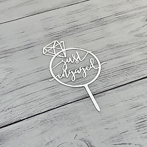 JIEEIN Mirror Silver Just Engaged Cake Topper, We're Engaged Cake Pick Engagement Party Decorations, Bridal Engagement Wedding Cupcake Decoration Party Supplies