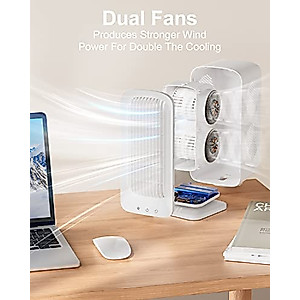 SWEETFULL Desk Fan,10000mAh Battery Operated Tower Fan Portable Fan Small Personal Table Fan, Oscillating Fan,5 Speed Rechargeable Battery Cooling Electric Fan for Bedroom Office Outdoor Indoor