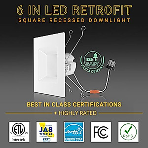 NUWATT 4 Pack, 5/6 Inch Retrofit LED Square Recessed Lighting, 5CCT 2700K/3000K/3500K/4000K/5000K Selectable, 1100 Lumens 14W, Dimmable 5/6" Square Downlight, 6in Square Can Light, Wet Rated, ETL, T24
