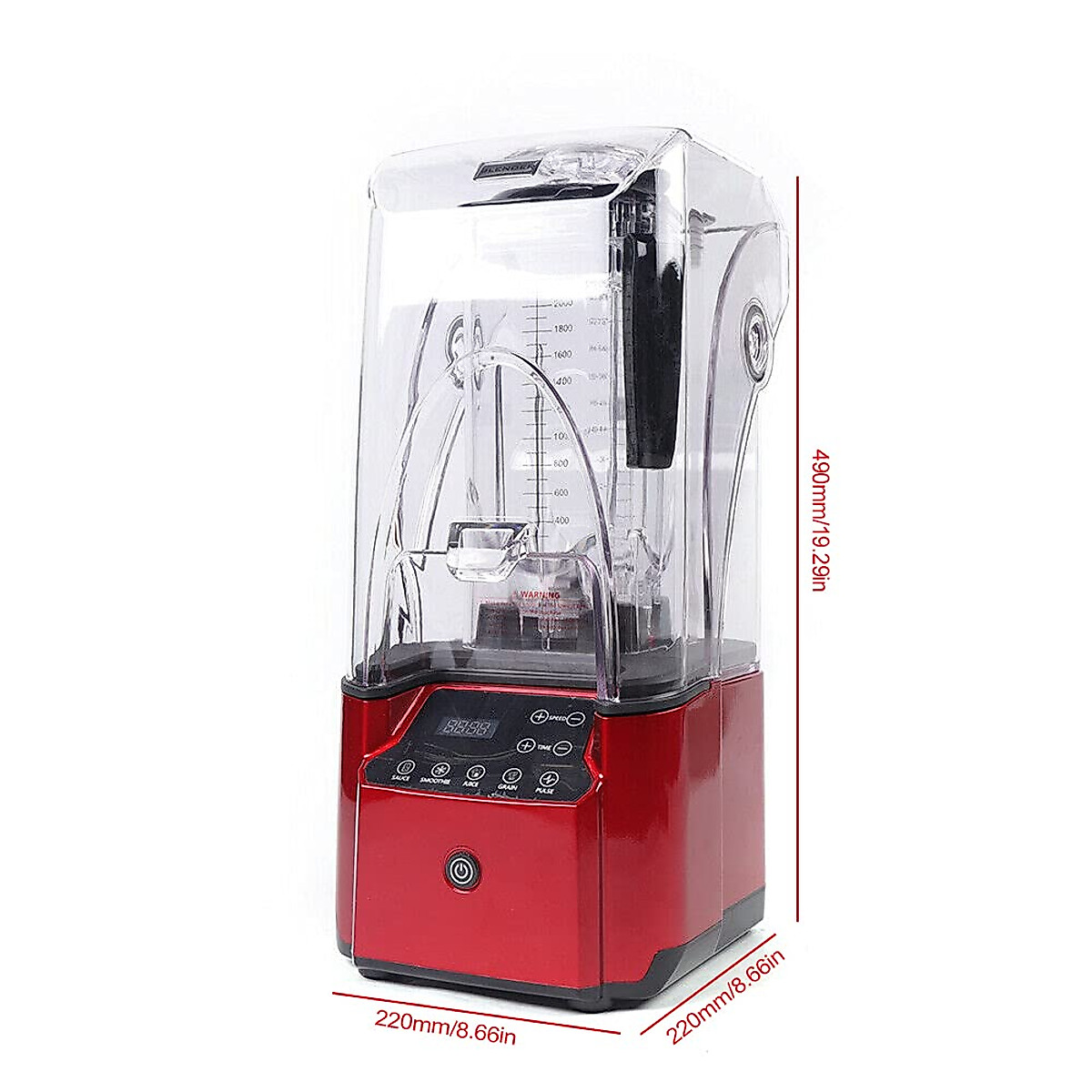 2200W Commercial Electric Blender, 2.2L Fruit Juice Smoothie Maker Soundproof Cover Blender Fruit Food Mixer Countertop Blender With Shield Quiet Sound Enclosure for Puree Ice Crush Smoothies (A)