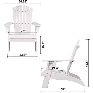 Hitwby Oversized Poly Lumber Adirondack Chair with Cup Holder, Fade-Resistant Lounge Chair with 350lbs Duty Rating, All-Weather Chair for Fire Pit & Garden, 38L 30.25W 41.5H (White) …