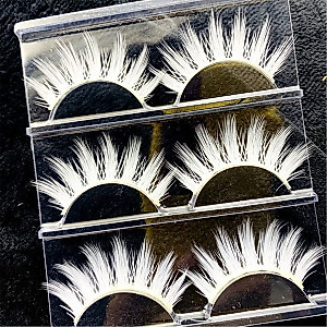 White Lashes Cosplay White False Eyelashes MUQIU37 Thick Natural White Fake Eye Lashes Can Be Painted Easter Eyelashes Halloween Costume Party Eye Lashes Tool Stage Performance (MQ701-5 Pairs-17mm)