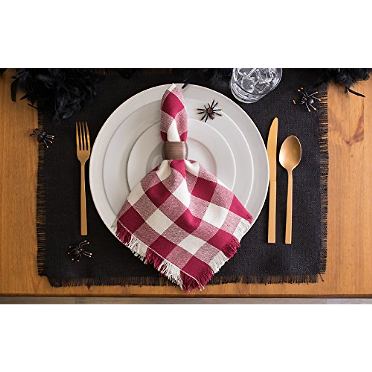 DII Jute Burlap Collection Kitchen Tabletop, Placemat Set, 13x19, Solid Black, 6 Count