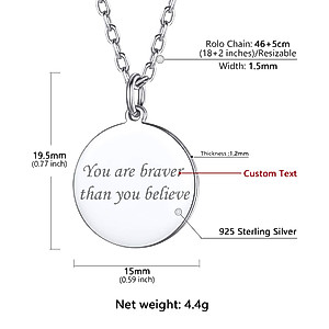 SILVERCUTE Custom Engrave Disc Necklace 925 Sterling Silver Personalized Circle Tag Pendant Text Engravable with Name/Date/Locations, Dainty Necklaces for Women