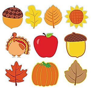 50 Pieces Happy Fall Cutouts Thanksgiving Classroom Decorations Pumpkin Turkey Leaves Acorn Bulletin Board Colorful Happy Autumn Cut Outs for Classroom School Harvest Theme Party