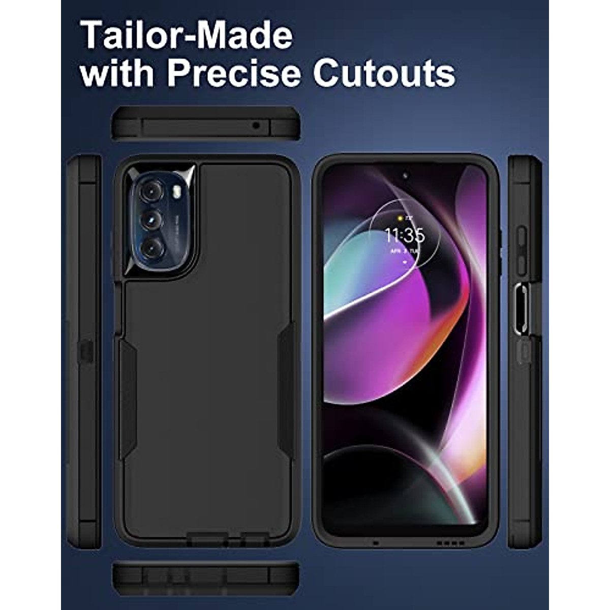 Dahkoiz Motorola Moto G 5G(2022) Case, with Tempered Glass Screen Protector, Dust-Proof Port Cover, Full Body Protection Silicone Rubber Phone Case for Moto G 5G(2022), Black