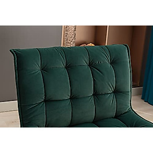 INMOZATA Modern Accent Chair Velvet Fabric Leisure Chair Armchair TV Chair Bedroom Chair with Footstool Black Legs for Indoor Home and Living Room,Dark Green