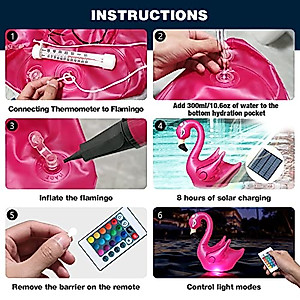 Floating Pool Thermometer with 19" Solar Pool Lights Pond Water Thermometer with RGB Led Lights Color Changing Swimming Pool Thermometer Water Temperature Thermometers for Hot Tub Inflatable Flamingo