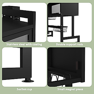 bukfen Dish Drying Rack, Large Stainless Steel Over The Sink 2 Tier Dish Rack with Cover for Kitchen (Black, Middle 33.46 Length)