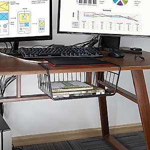 Undershelf Storage Basket Under Shelf Wire Basket Household Metal Under Shelf Hanging Storage Bin Basket Slides Under Shelves for Storage Space Saving for Kitchen Pantry Bookshelf (Medium, 2 PCS)