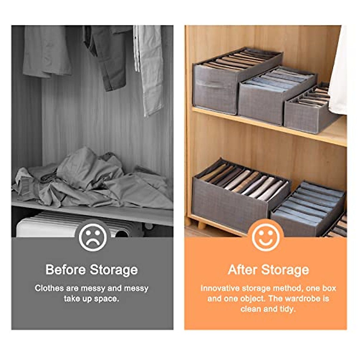 SLDHFE Wardrobe Clothes Organizer 7 Grid, Non-Woven Fabric Closet Drawers Storage Organizers for Jeans Pants Baby Bra Underwear Shirt Folded Sweater Clothing (M)