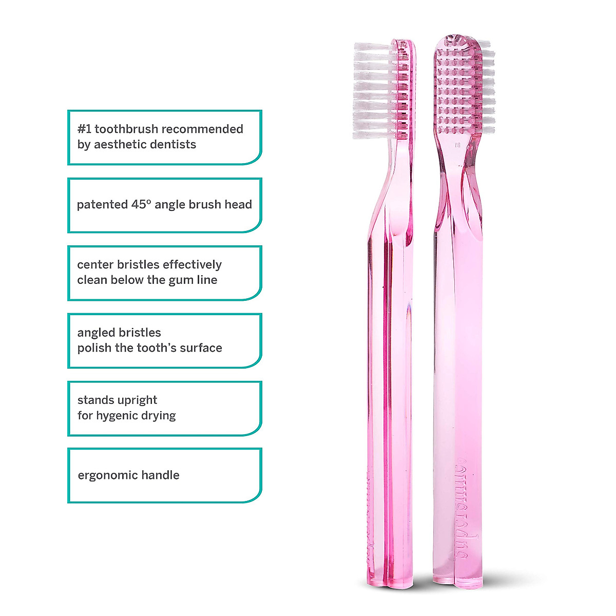 Supersmile New Generation Toothbrush w/ Patented 45° Soft Nylon Bristles - Whitening Tooth Brush w/ Ergonomic Handle Guarantees ADA Recommended Brushing Angle for Adults & Children (Pink)
