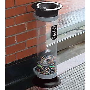 Glasdon C-Thru 10Q Battery Recycling Tube (Black) – Small Battery Recycling Bin – Compact 10Q Battery Collection Tube – Standard/Recycle Across America Decals (Recycle Across America Decal)