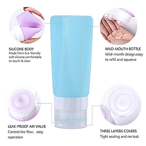 Travel Bottles Leak Proof,3 oz TSA Approved Silicone Squeezable, Refillable Containers Set for Toiletries Shampoo Conditioner Lotion
