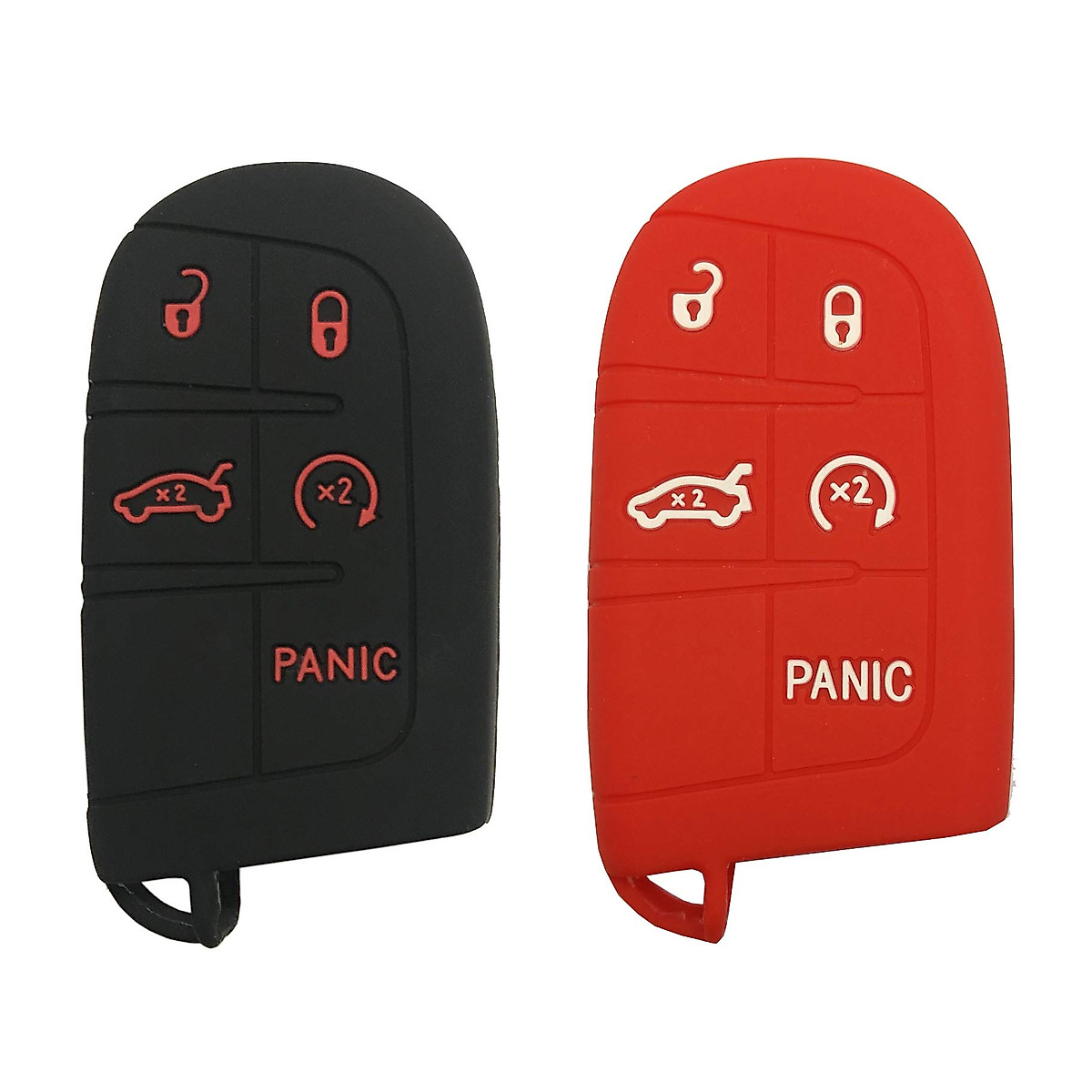 Silicone Smart Key Fob Skin Cover Case Protector 5 Buttons Keyless Jacket Remote Bag Fit for Jeep Grand Cherokee Dodge Challenger Charger Dart Durango Journey Chrysler 300 (Black with Red + Red)