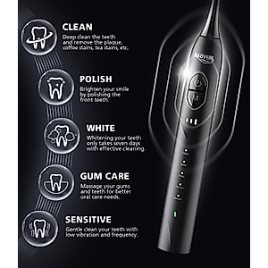 BAOVERI Electric Toothbrush with 8 Brush Heads for Adults&Kids, Ultrasonic Electric Toothbrushes, 5 Modes & 3 Intensity Levels, 2 Minutes Smart Timer, 4 Hours Fast Charge for 60 Days
