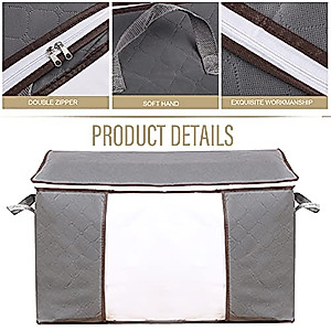 6 Packs Clothes Storage Bags - Foldable Large Capacity Organizer with Reinforced Handle Sturdy Zipper Large Clear Window (Gray)