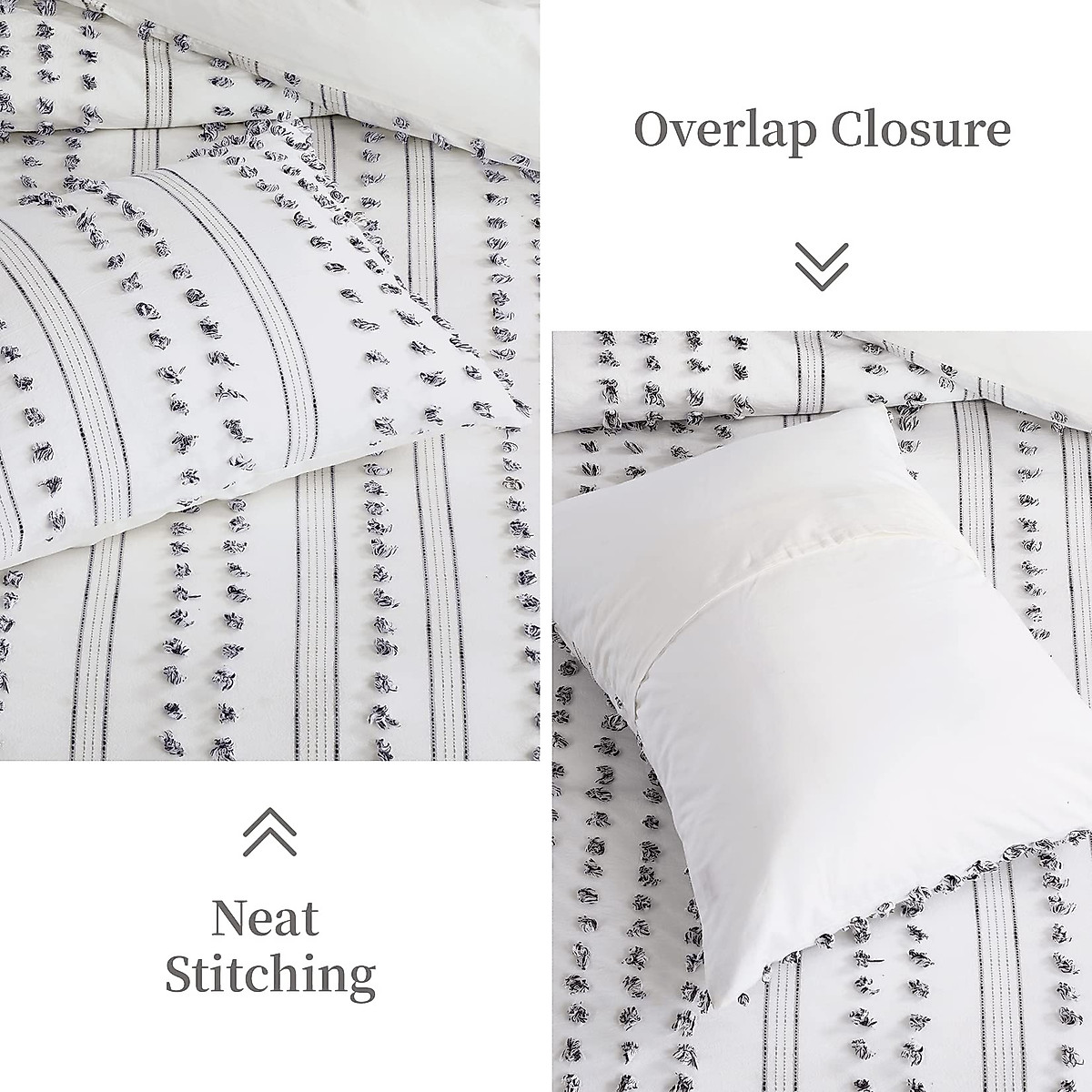 100% Cotton Duvet Cover Queen Size, 3Pcs Yarn-Dyed Tufted Dots Jacquard Duvet Cover Set, Boho Textured Duvet Cover Set for All Season, 88x92 Inch