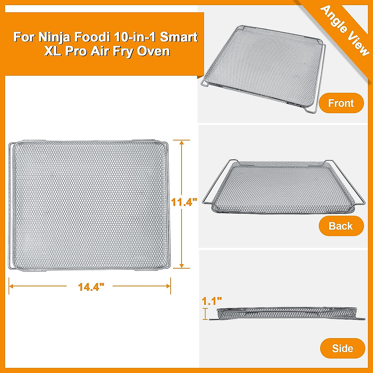 WARDFYT Air Fry Basket Replacement Compatible with Ninja Foodi Smart XL Pro Air Fry Oven, Replacement Mesh Basket for Ninja Foodie 10-in-1 Air Fryer, DT251 DT200 DT201 DT255CO DZ201C, Steel, Silver