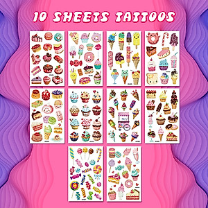 Casciybo Glitter Ice Cream Temporary Tattoos for Kids, 130 Styles Cupcake Tiramisu Donut Dessert Fake Waterproof Tattoo Stickers for Kids Birthday Party Favors Supplies Gifts Decorations