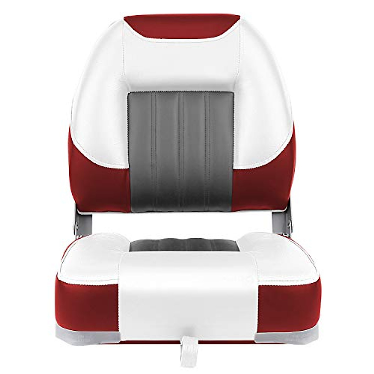 XGEAR Deluxe Low Back Boat Seat, Fold-Down Fishing Boat Seat (2 Seats) (White/Grey/Red)