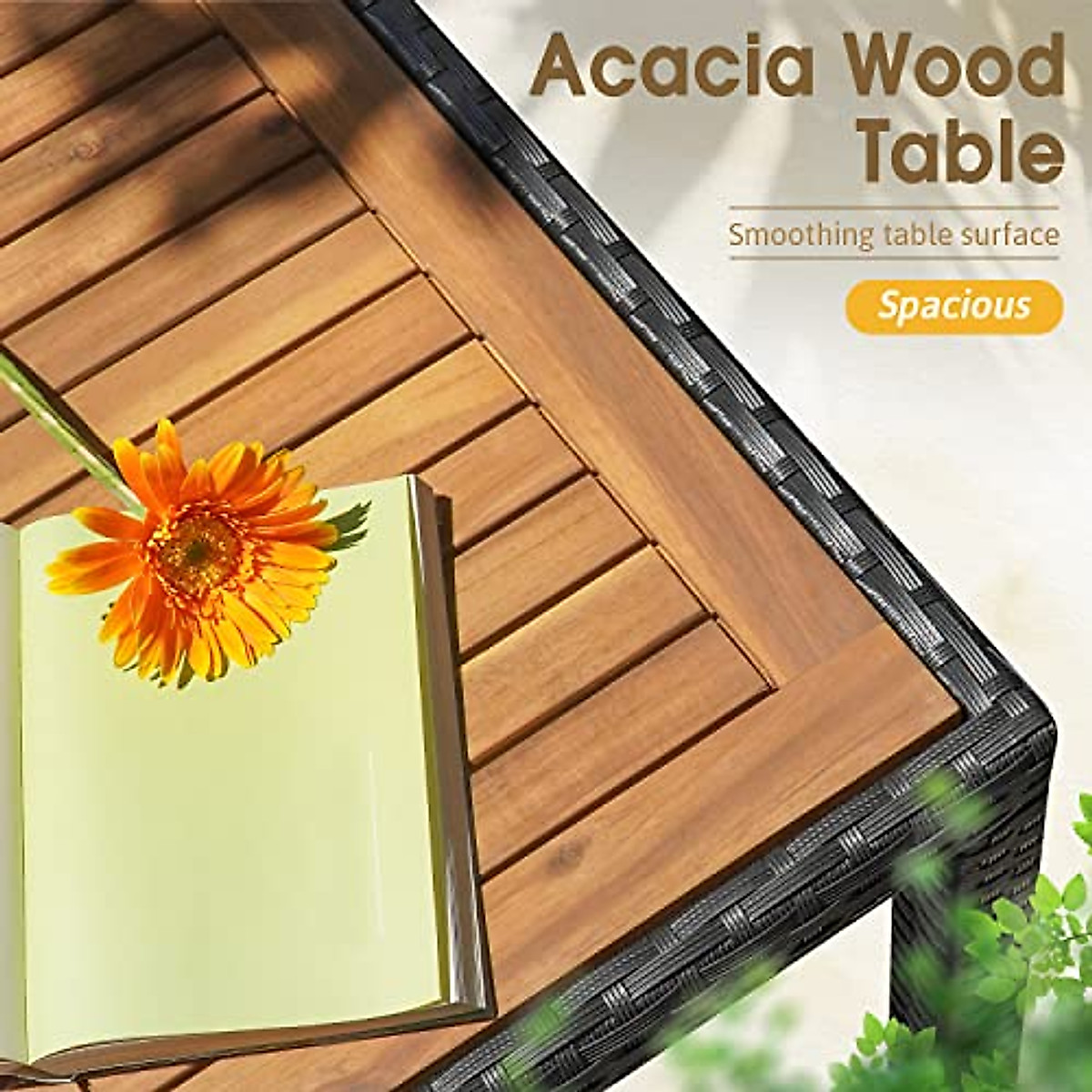 Greesum 3 Piece Patio Furniture Outdoor Dining Wicker Table & Chairs, Beige