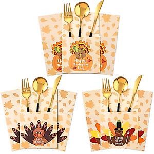 24 Pieces Thanksgiving Tableware Set Thanksgiving Place Setting Turkey Cutlery Holders Thank Giving Decoration Thanksgiving Cutlery Holder for Thanksgiving Turkey Utensil Decor, Autumn Harvest Party