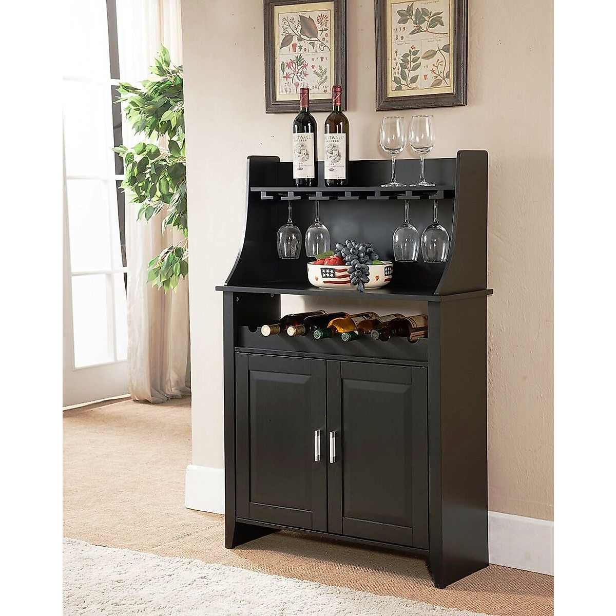 Kings Brand Furniture Wood Wine Rack Buffet & Storage Cabinet, Black, WR1345