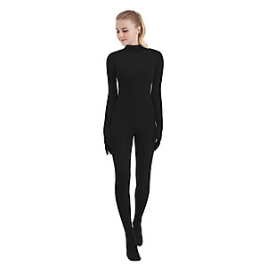 SUPRNOWA Women's Jumpsuit Bodycon Full Body Unitard Long Sleeve Bodysuit with Zipper Comfortable Spandex One-Piece Dance Costume (Medium, Black)