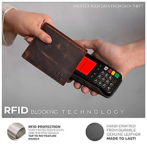 Mens Slim Wallet | Minimalist Brown Leather Fabric | Rfid Blocking | Bifold Credit Card Holder | Gifts For Men