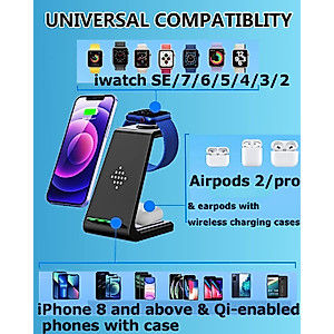 Wireless Charger, 3 in 1 Qi-Certified Fast Wireless Charging Station Stand Dock Made for Apple Watch 7 6 SE 5 4 3,Fast Wireless Charger Made for iPhone 15/15 Plus/15 Pro Max/14/13/12/11/X,AirPods Pro